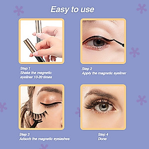Ailun Magnetic Eyeliner and Eyelashes Kit Volume Fluffy Natural look False Eyelashes 5 Pairs Wispies Long Extension Eyelashes with Tweezers,Easy to Wear,Resuable and No Glue