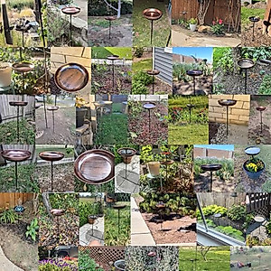 OUISJYER Small Metal Bird Baths for Outdoors, 10" Dia Bowl with Stake Birdbaths Garden Yard Lawn Decor Brown