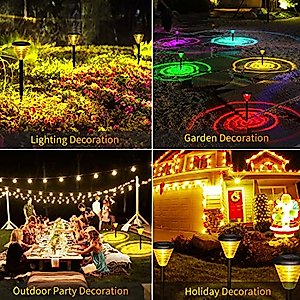ASFSKY Solar Pathway Lights Outdoor Waterproof with 2 LEDs Project Beautiful Pattern On The Ground Light The Way for Yard Garden Path Walkway Warm White and Color Changing (Set of 2) …