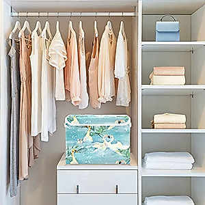Kigai Storage Basket White Swan Watercolor Storage Boxes with Lids and Handle, Large Storage Cube Bin Collapsible for Shelves Closet Bedroom Living Room, 16.5x12.6x11.8 In