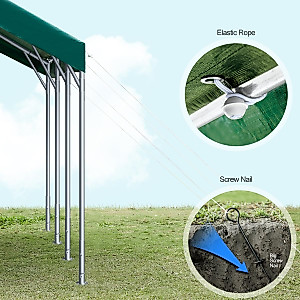 FINFREE 10 x 20 ft Heavy Duty Carport Car Canopy, Garage Shelter for Outdoor Party, Birthday, Garden, Boat, Adjustable Height from 9.5 ft to 11 ft,Green