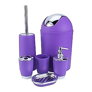 Zerone Bathroom Accessories Sets,6 Piece Bath Toilet Brush Accessories Set Luxury Bath Accessory Gift, Soap Bar Holder,Trash Can,Toilet Brush Set (Purple 6)