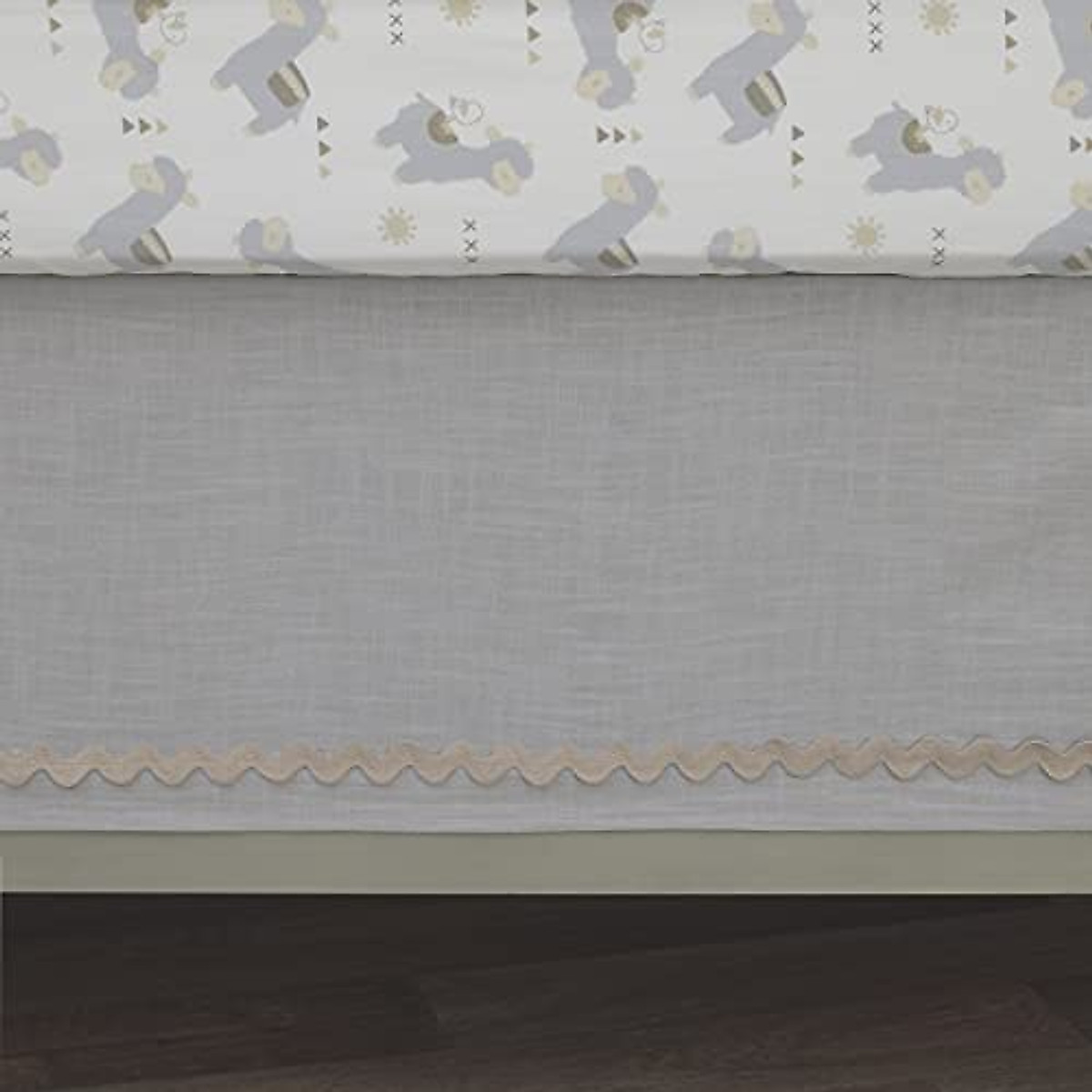 NoJo Mama's Little Llama Grey, White and Charcoal 4 Piece Nursery Crib Bedding Set - Comforter, Crib Sheet, Dust Ruffle and Nursery Organizer