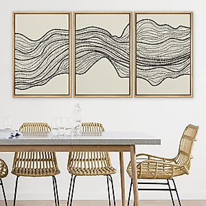 SIGNLEADER Framed Canvas Print Wall Art Set Geometric Black Tan Wave Landscape Abstract Shapes Illustration Modern Art Minimalism Decorative Nordic for Living Room, Bedroom, Office - 24"x36"x3 NATURAL