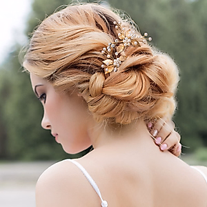 Waydress 6 Pcs Wedding Pearl Hair Pins Floral Hair Accessories Gold Leaf Head Piece Bridal Wedding Hair Clips for Women