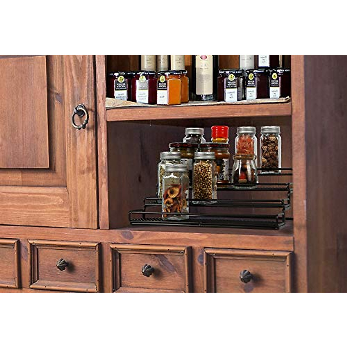 MEIQIHOME 4 Tier Spice Rack Organizer Step Shelf Countertop Spice Storage Holder, for Kitchen Cabinet Cupboard Pantry, Metal, Black