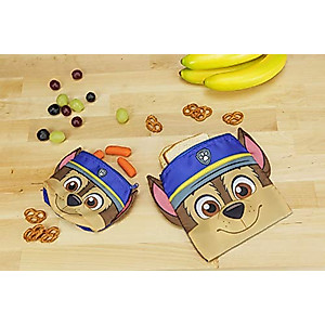 Paw Patrol Chase Reusable Kid Snack Bag/Kid Sandwich Bag 2 Pack. Washable, Food Safe, BPA-Free, Dishwasher-Safe, Zipper Closure. Includes 1 Sandwich & 1 Snack Bag. Snack Bag Stands up with Handle