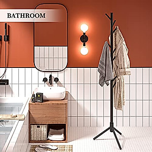 NicQliear Wooden Freestanding Coat Rack with 9 Hooks, Adjustable Coat Rack Stand 69.3" to Hang Clothes/Bags/Hats, Standing Coat Tree Perfect for Bedroom/Entryway/Hallway, Easy Assembly, Black