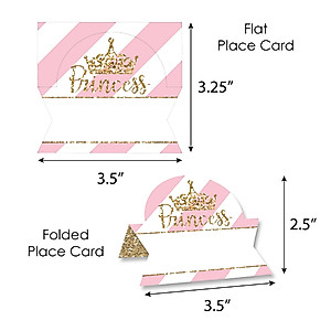 Big Dot of Happiness Little Princess Crown - Pink and Gold Princess Baby Shower or Birthday Party Tent Buffet Card - Table Setting Name Place Cards - Set of 24