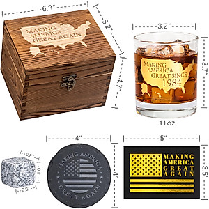 Crisky 40th Birthday Bourbon Whiskey Glass & Stones 40th Birthday Gift for Men Making XX Great Since 1984 Includes One Crystal Whisky Glass, 4 Chilling Stones, 1 Slate Coaster in Luxury Wooden Box