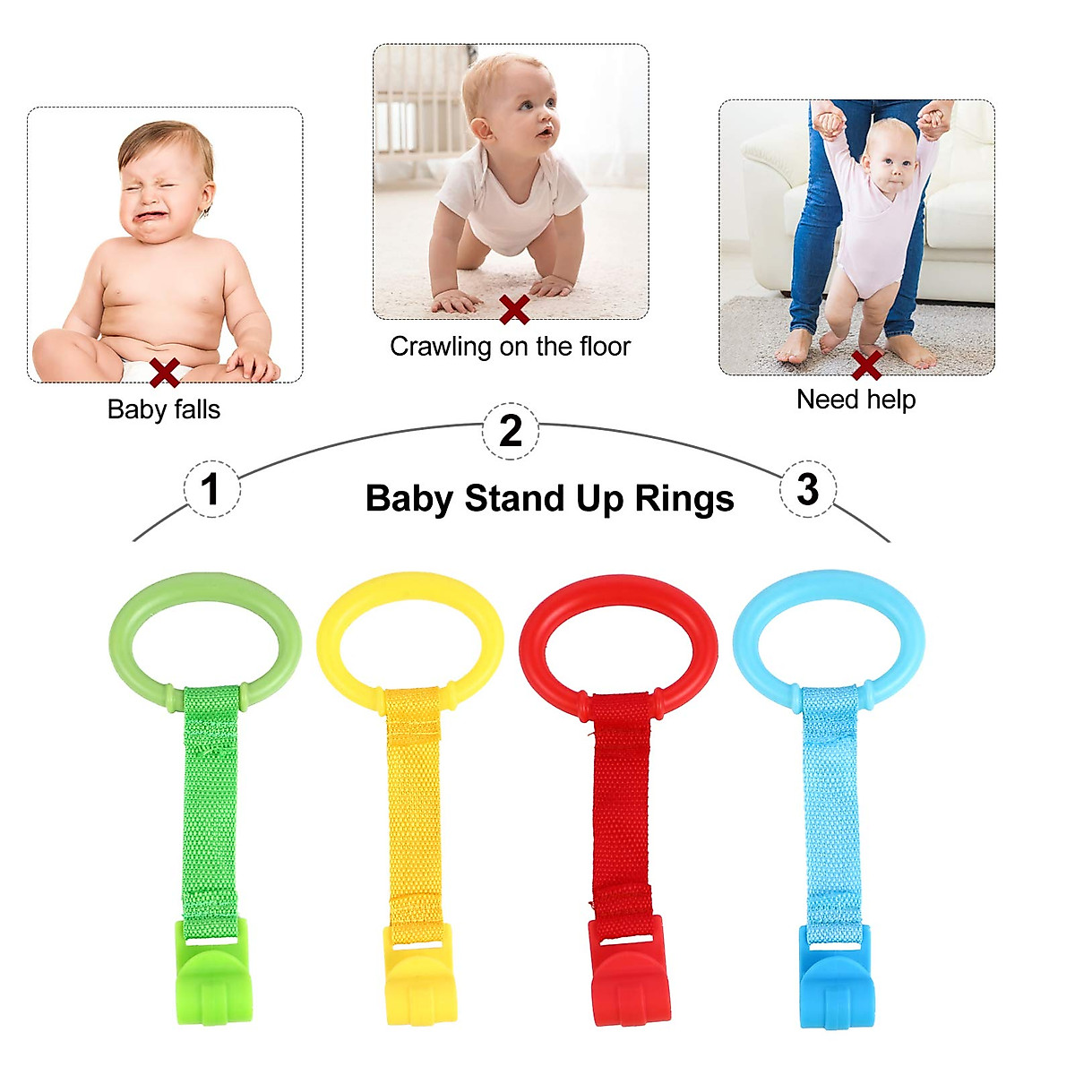 4Pcs Pull Ring Baby Bed Stand Up Rings Baby Cot Rings Walking Assistant for Baby Toddler