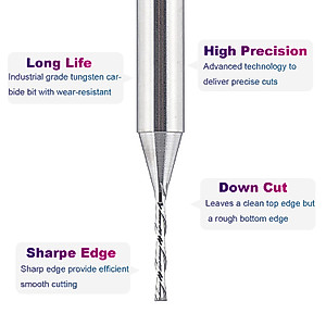 SpeTool Down Cut Spiral Router Bit 1/16 inch Cutting Diameter with 1/4 inch Shank End Mill for Woodwork CNC Machine Tools