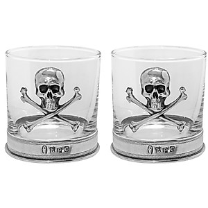 English Pewter Company 11oz Double Tumbler Poison Set Old Fashioned Whiskey Glass With Skull and Crossbones [TUM08]