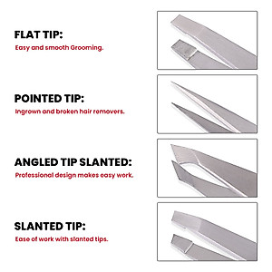 Tweezers Set, Eyebrows Kit Professional Stainless Steel Set - 4 Pieces with Leatherette Travel Case Perfect for Facial Hair, Beauty and Personal Care Tool Hobri International, silver (HTZK-001)