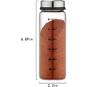 2 Piece 4-Neck Seasoning Shakers Moisture Resistant Seasoning Shakers Glass Seasoning Shakers, Salt and Pepper Shakers with Adjustable Pour Holes - For Seasoning, Picnics (2 large spice jars10oz)