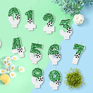 DAJISI 2.95 Inch Birthday Candle for Cake, Green Soccer Birthday Candles Number Candles for Birthday Cakes with 3D Soccor Large Sparkler Candles for Cake Topper Decoration (Number 7)