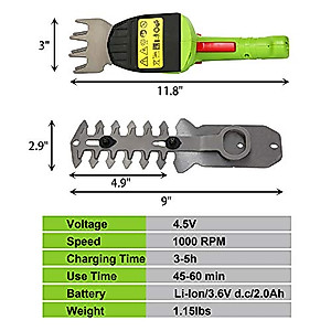 Vilobos 2-in-1 Cordless Grass Shear Garden Hedge Trimmer,60 Minutes Use Time,4.5V, Lightweight 1.15 lbs, for Small Lawns Hedges Shrubbery,Rechargeable Charger Included