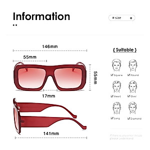 kimorn Sunglasses Womens Men Trendy Retro Sun Glasses Oversize Square Frame Shades K1571 (Red+Gradient Red Lens)