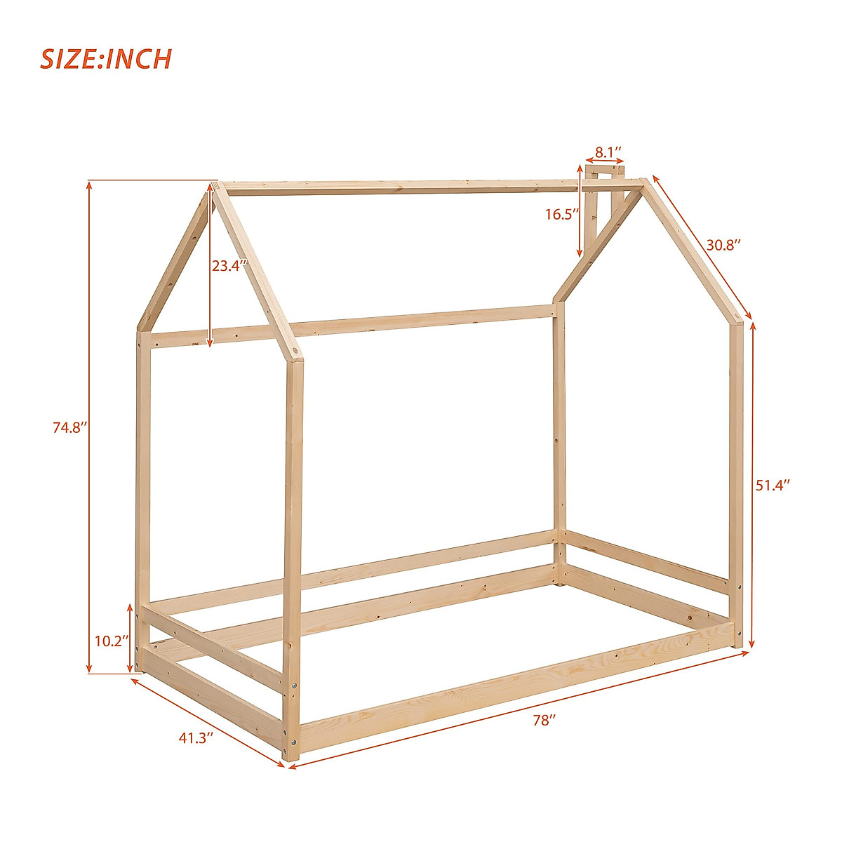 Harper & Bright Designs Montessori House Bed Twin for Kids, Toddler House Bed with Roof,Wood Floor Bed Frame for Girls Boys Bedroom Furniture, Box Spring Needed,Natural