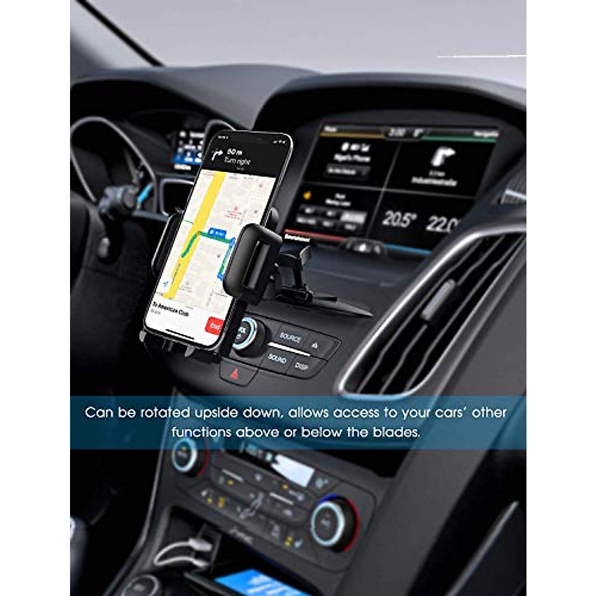 Pokanic Car Cell Phone CD Slot Mount Adjustable 360 Rotation Stand Holder Three-Side Grips Design One Touch Clamp Compatible with iPhone Galaxy Note Pixel Universal (CD Slot Mount)