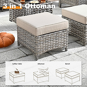 XIZZI Wicker Outdoor Furniture Patio Furniture Set - Patio Conversation Set,Outside Rattan Sofa Set for Garden,Poolside,Backyard,Deck (Beige, 8PCS,9 Seats+Coffee Table)