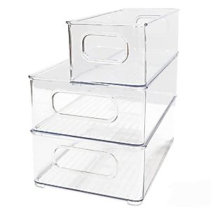 JA7 SOLUTIONS Refrigerator Organizer Bins-Set of 3 Fridge Organizer-Plastic Storage Bin-Stackable Storage Bins - for Kitchen Organization, and Pantry Organization