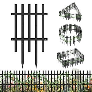 Decorative Garden Fence 20 Pack Animal Barrier Fencing with 6 Green Leaves 20.8 ft (L) x 22.2 in (H) Bamboo Fences Garden Edging Border for Small Dog Rabbit Yard Patio, Black
