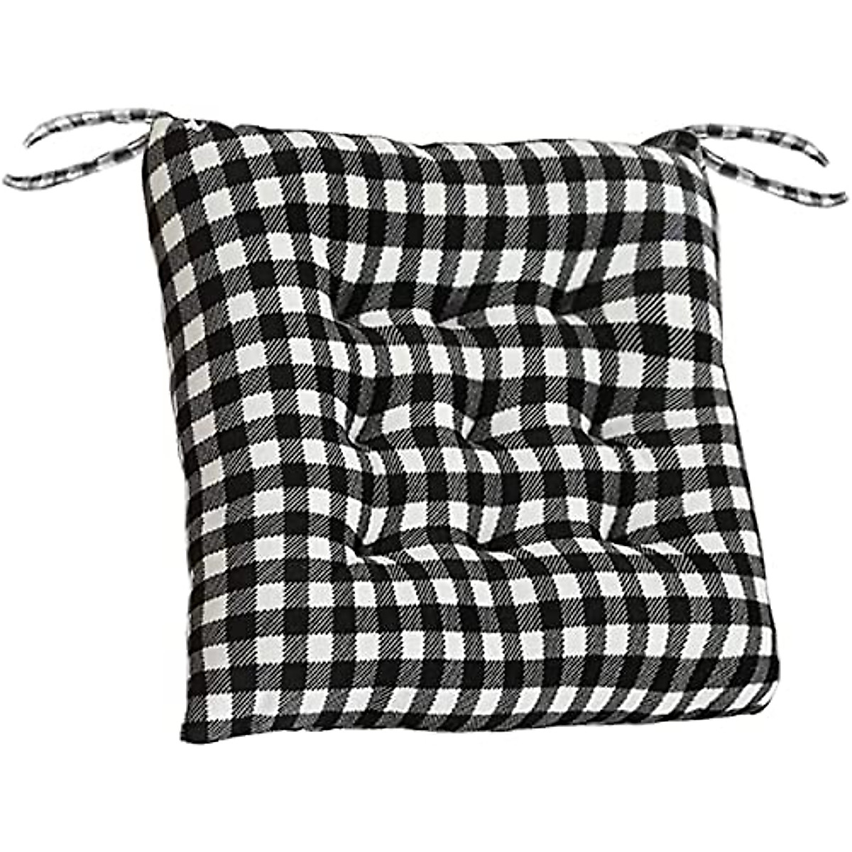 AKSTRN Black and White Plaid, Set of 4 Buffalo-Checked Chair Pads for DiningKitchen Chairs Seat Cushions for Outdoor Patio with Ties, 16 x 16 Inches Chair Cushion, 4 Pack