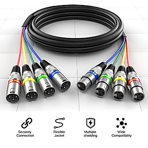 EBXYA 3 Ft XLR Snake Cables 4 Colored, 4-Channel Microphone Patch Cable XLR Male to Female, Recording Snake for Live, Recording, Studios 2 Pack