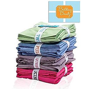 BEDDING BANDZ Bed Sheets Organizer. A Clever Color-Coded System to Organize and Identify Sheet Sets by Size (Pack of 2) (Reversible Twin/Full 26.5" W x 31.5 L)