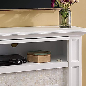 SEI Furniture Nobleman Mother of Pearl Tiled Electric Hidden Media Shelf Fireplace, White