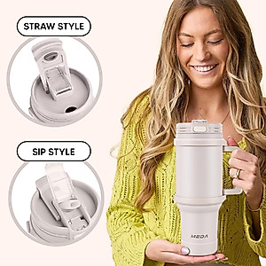 MEDA 40 oz Tumbler with Foldable Handle – Insulated, Reusable Stainless Steel Travel Coffee Mug – Perfect for Travel, Water, Iced Tea, Coffee – Ideal Easter Gift (Cream)