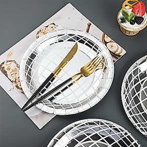 Fairooth 50 PCS Disco Paper Plates 9" Silver Foil Disposable Plates Disco Ball Dessert Dinner Plates 70’s Party Paper Tableware for Rock Roll Dance Music Party Supplies