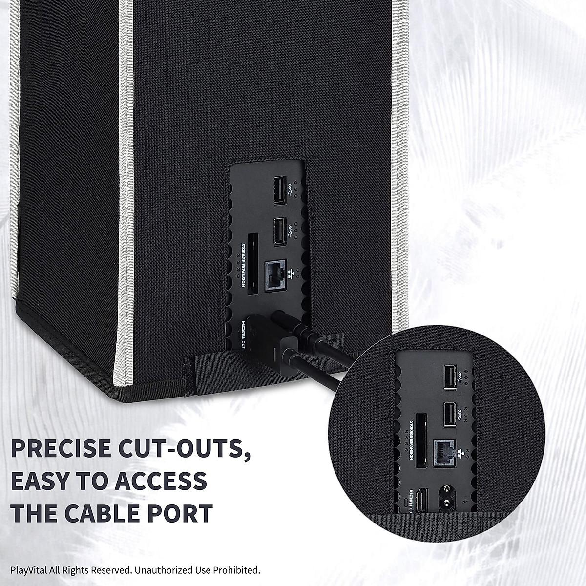 PlayVital Black Nylon Dust Cover for Xbox Series X Console, Soft Neat Lining Dust Guard, Anti Scratch Waterproof Cover Sleeve for Xbox Series X Console - Light Gray Trim