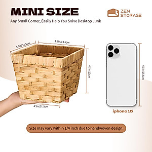 ZenStorage Mini Wicker Trash Can, Handmade Water Hyacinth Countertop Garbage Basket, 0.5Gal/1.5L Small Desktop Waste Bin Compatible for Camping/Vanity/Countertops/Office, 5.7”x5.7”x4.7'' Natural