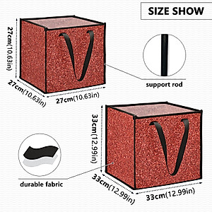 Blueangle Red Glitter Texture Cube Storage Bin with Handles, 13 x 13 x 13 in, Large Collapsible Organizer Storage Basket for Home Décor（477）
