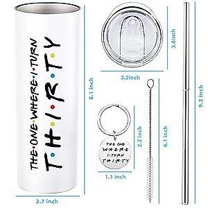 30th Birthday Gifts For Her 30th Birthday Gifts For Women 20oz Skinny Travel Tumbler Happy 30 Year Old Bday Presents For 1993 Born Woman Female Friend Sister White Turn Thirty Wine Cup With Keychain