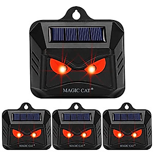 MAGIC CAT Solar Nocturnal Animal Repeller, Wild Animal Predator Deterrent with Red LED Lights, Waterproof Skunk, Deer, Coyote, Fox, Raccoon Animal Repellent for Garden Yard Farm Chicken Coop (4 Pack)