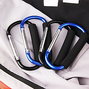 sansheng 4 Pack Large Carabiner 5.5" D Style Click and Carry Bag Carrier Stroller Hooks(Black and Blue)