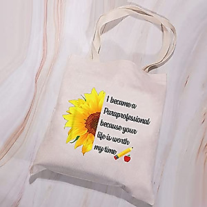 VAMSII Paraprofessional Tote Bag Teacher Assistant Gifts Paraprofessional Gifts Shoulder Bag Paraeducator Gifts Para Gifts (Paraprofessional Sunflower Tote Bag)