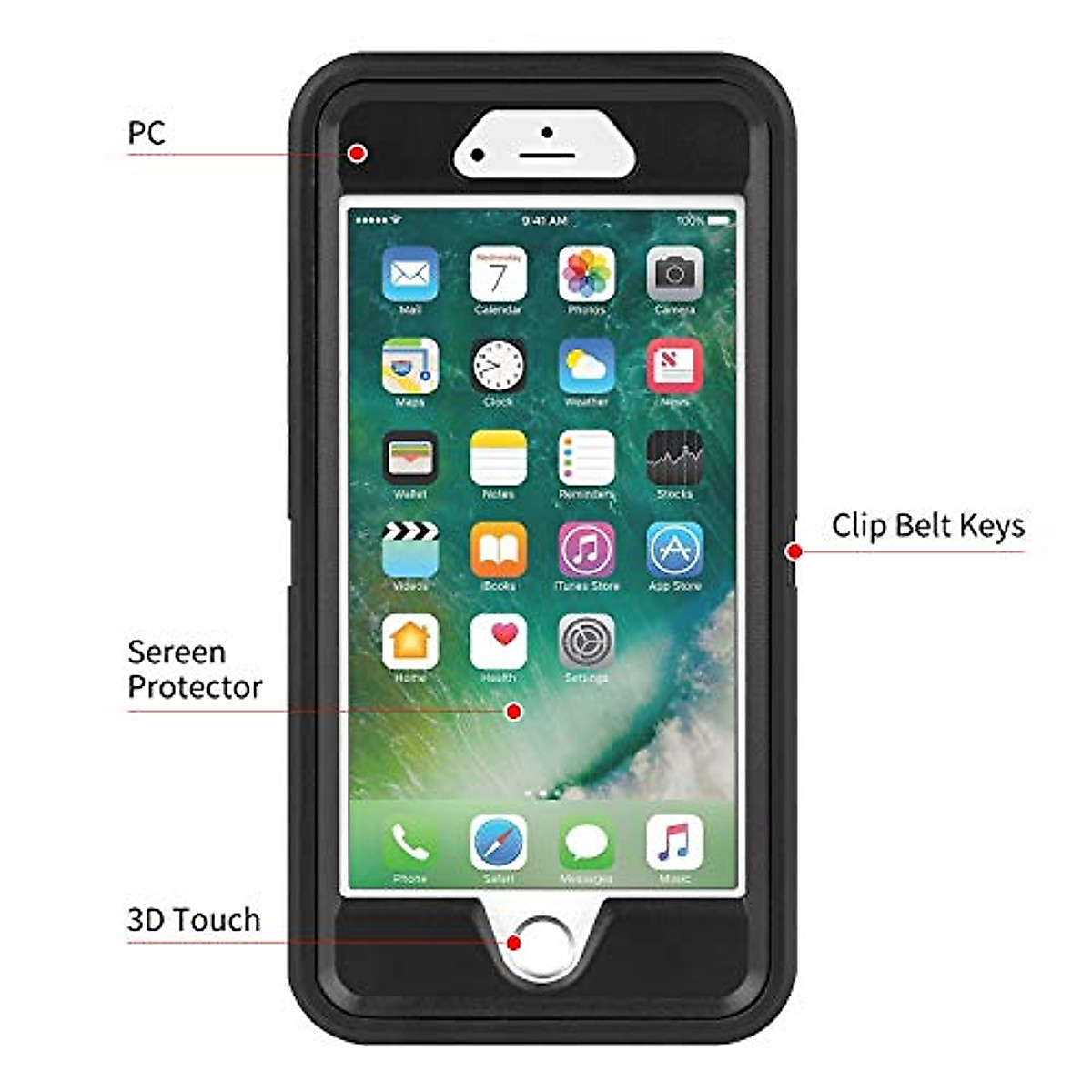 CAFEWICH iPhone 6/6S Case Heavy Duty Shockproof High Impact Tough Rugged Hybrid Rubber Triple Defender Protective Anti-Shock Silicone Mobile Phone Cover for iPhone 6/6S 4.7"(Black)
