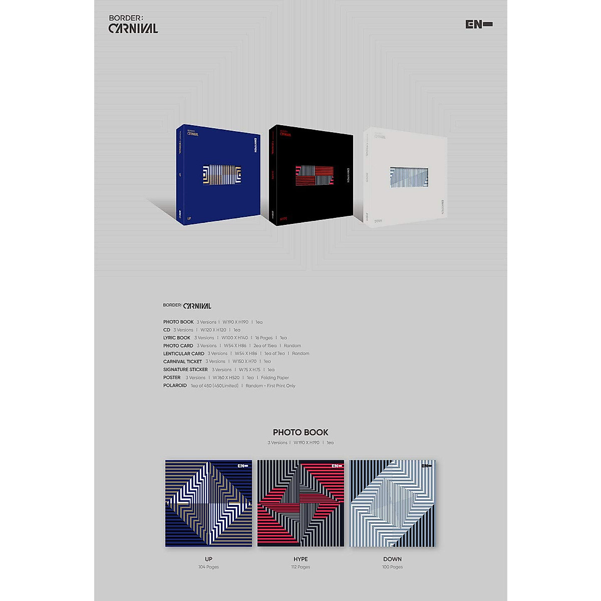 BIGHIT Ent. ENHYPEN - Border : Carnival (2nd Mini Album) Album+Extra Photocards Set (Down ver.) (L200002158)