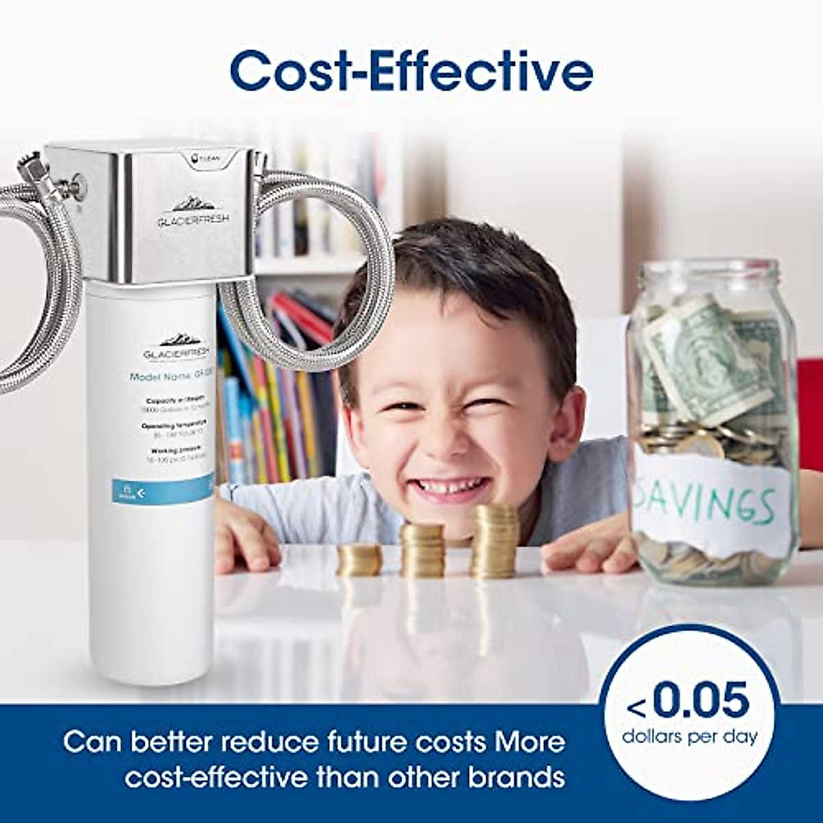 GLACIER FRESH Under Sink Water Filter System, Connect Under Counter Drinking Water System with Kitchen Faucet, 10000 Gallons Water Filtration System for Kitchen Sink, Removes Chlorine, White