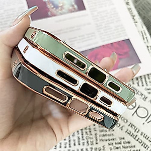 BOGUT Compatible with iPhone 12 Pro Max Case for Women Girls, Glittering Luxury Gold Line Design, Lattice Pattern with Diamond Plating, Shockproof Soft Silicone Cover (6.7")-Green