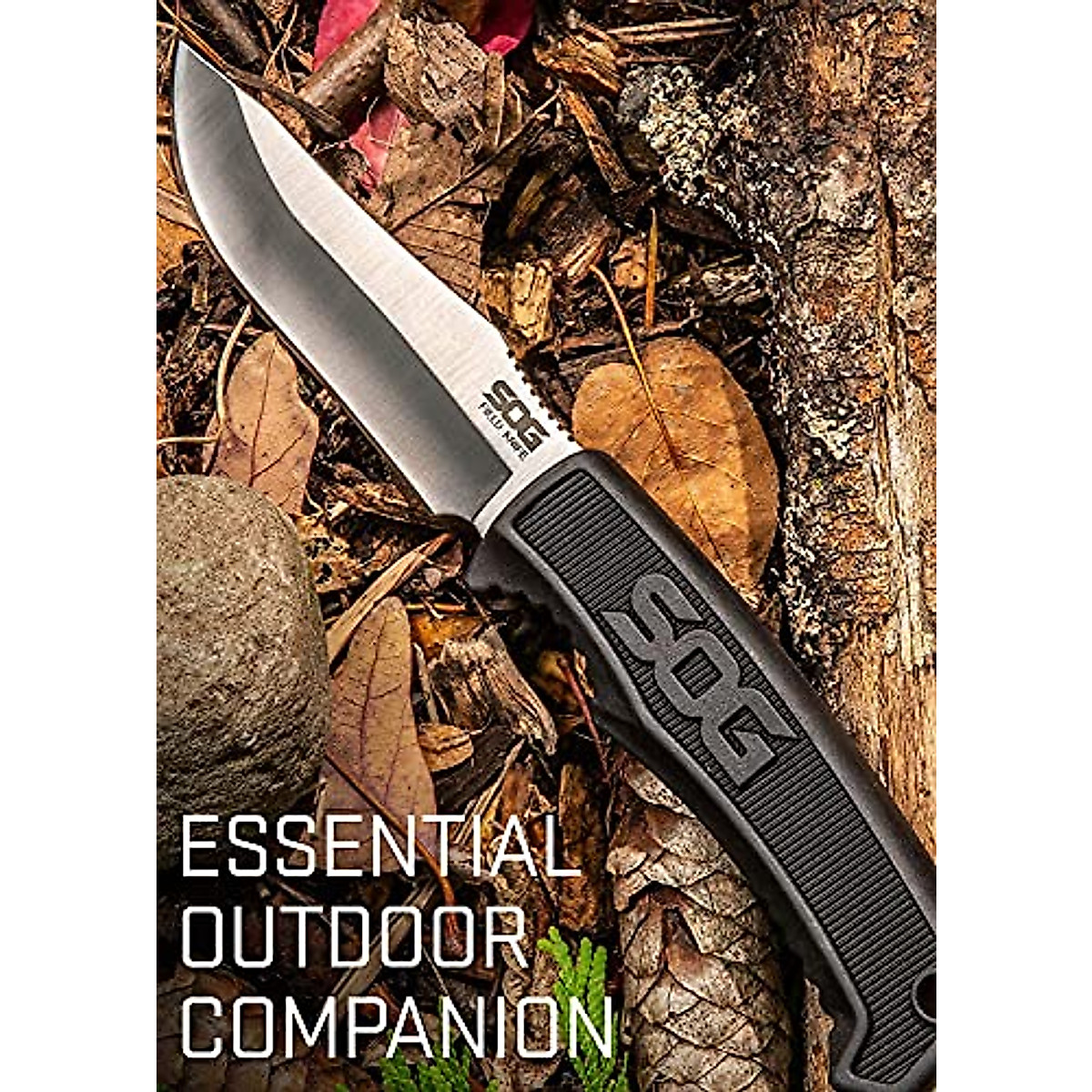 SOG Survival Knife with Sheath - Field Knife Fixed Blade Knives 4 Inch Tactical Knife and Bushcraft Knife w/Full Tang Hunting Knife Blade (FK1001-CP)