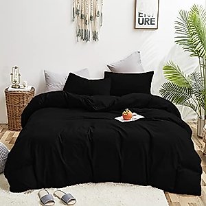 Cottonight Black Comforter Set Full Men Boys Black Bedding Comforter Set Modern Dark Color Soft Quilts Blanket Modern Simple Gothic 3 Piece Plain Black Comforter for Women Men Full Bed