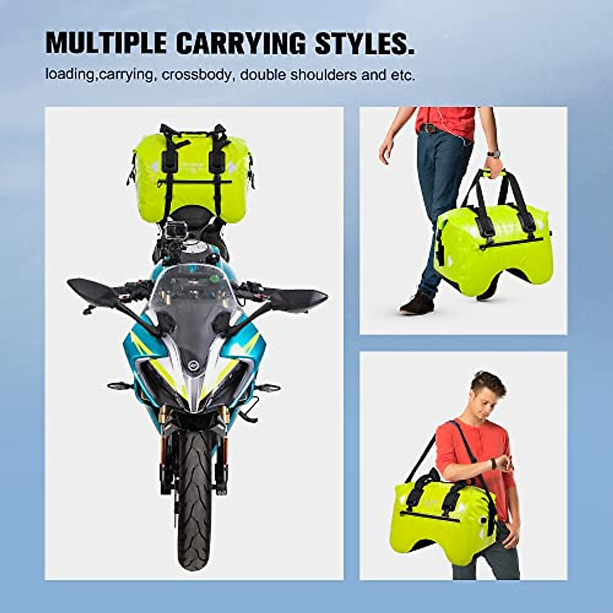 WILD HEART Motorcycle Rear Seat Bag U shape 50L Waterproof Tail Duffel Bag Motorbike Luggage With Strape (Fluorescent green)