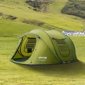 VEVOR Camping Tent, 9.2 x 6.6 x 4.3 ft Pop Up Tent for 4 Person, Easy Setup Waterproof Backpacking Tent, with Door and Window, for Outdoor Family Camping, Hiking, Hunting, Mountaineering Travel