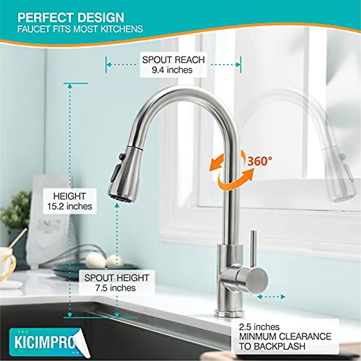 Kicimpro Kitchen Faucet with Pull Down Sprayer Brushed Nickel, High Arc Single Handle Kitchen Sink Faucet with Water Lines, Commercial Modern rv Stainless Steel Kitchen Faucets, Grifos De Cocina