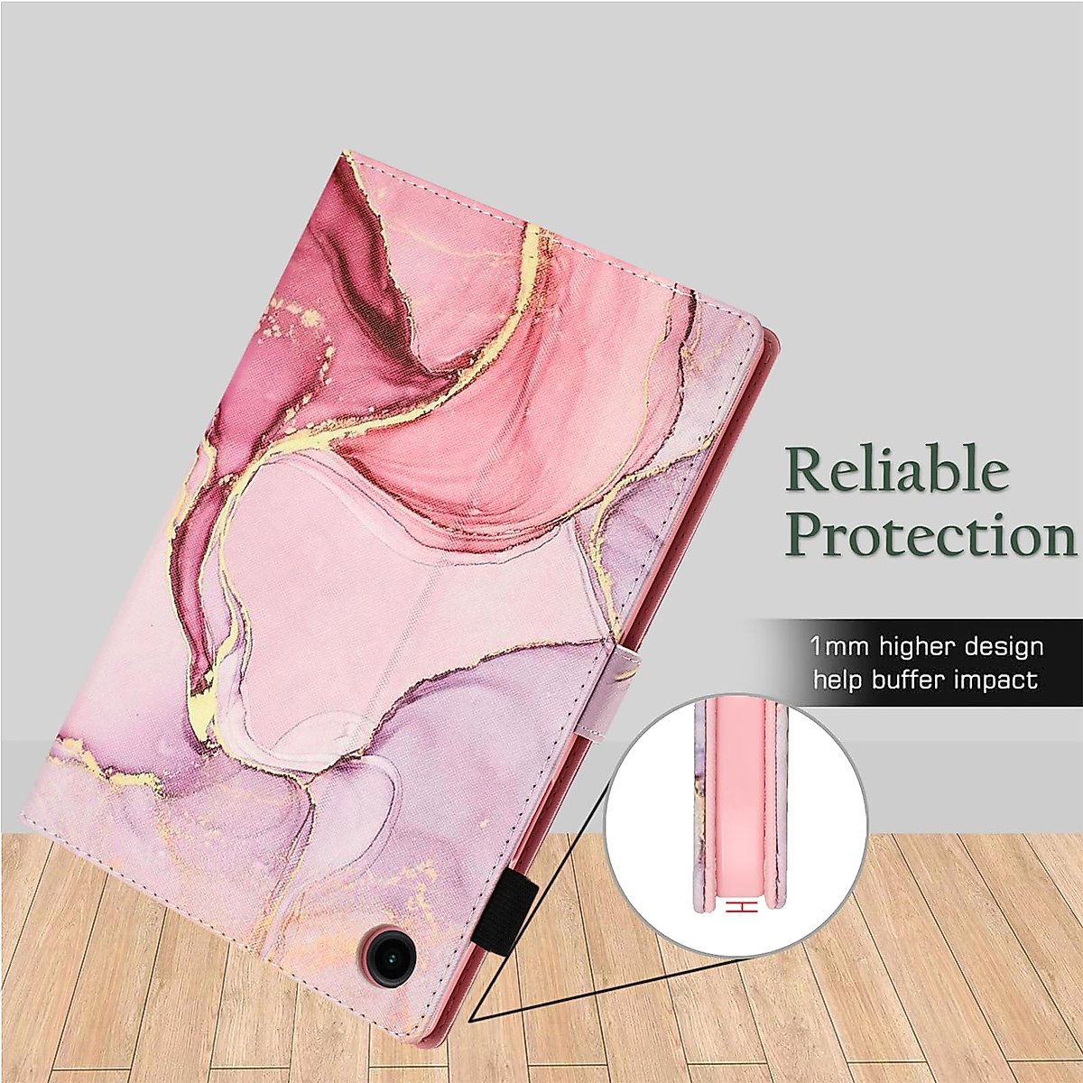 Fancity Case for Samsung Galaxy Tab A8 10.5 Inch 2022 Release, Multi-Viewing Angles, PU Leather Smart Cover with Auto Sleep Wake Feature for Galaxy Tab A8 Tablet [SM-X200/X205/X207], Marble Pink